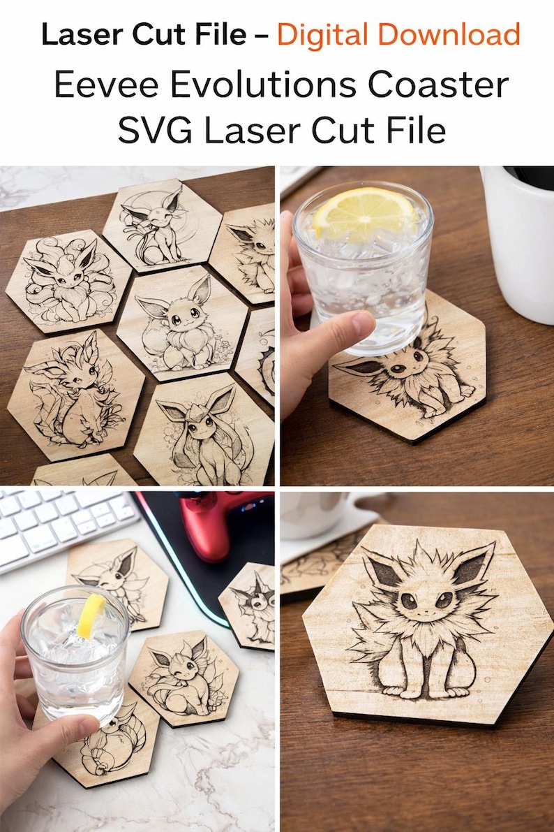 Eevee Evolutions Coaster Laser Cut File Pokemon SVG Sottobicchieri ...