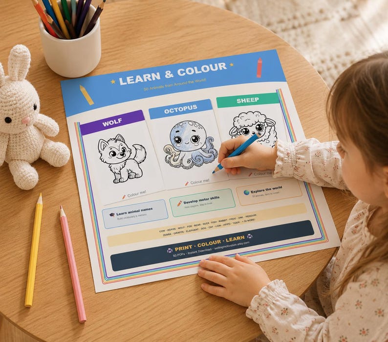 Animal Coloring Pages for Kids | 50 Printable Pdfs, Learn Names ...