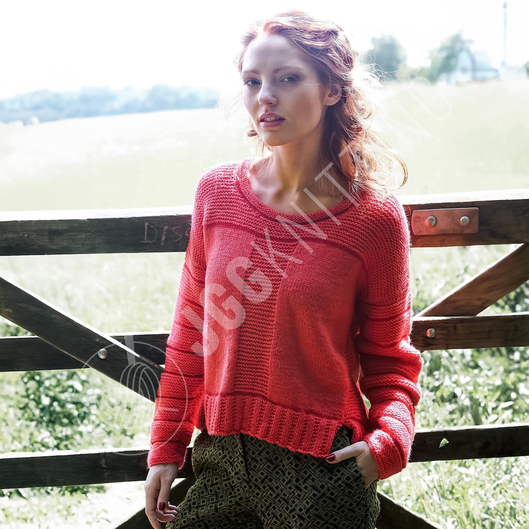 Cropped Garter Stitch Sweater Knitting Pattern PDF | Easy Knit Top for ...