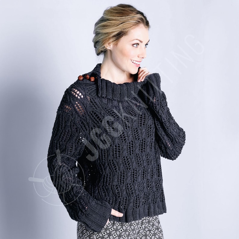 Lace Jumper Knitting Pattern PDF | Women Sweater With Relaxed Fit Style ...