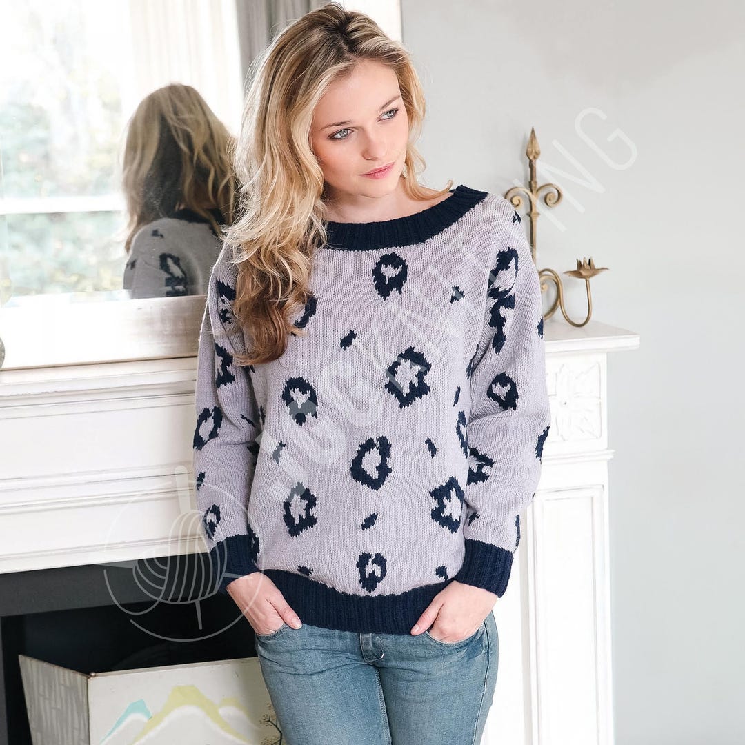 Leopard Sweater Knitting Pattern PDF | Colorwork Knit Jumper for Women ...