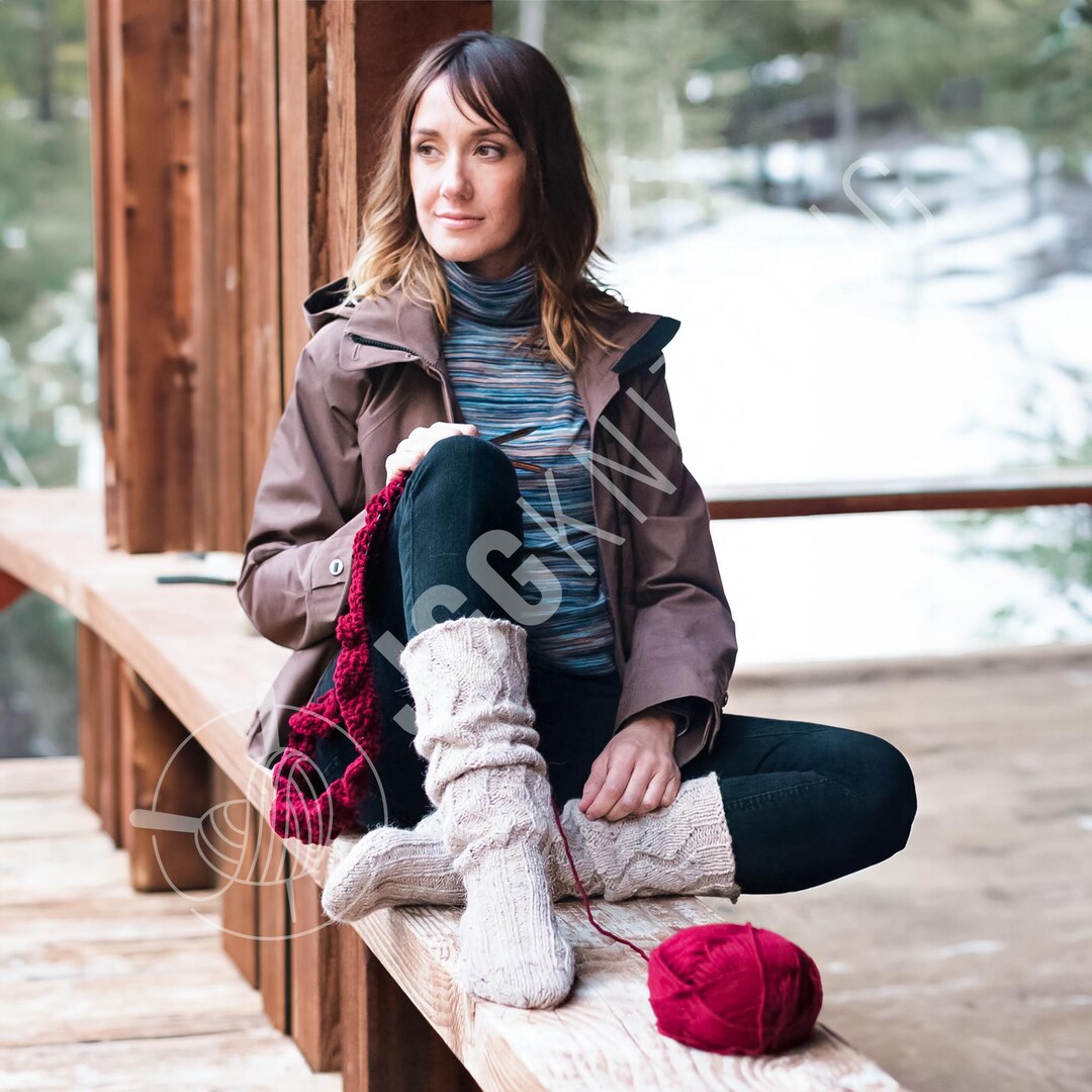 Slouchy Socks Knitting Pattern PDF | Chunky Cable Knit Winter Socks for ...
