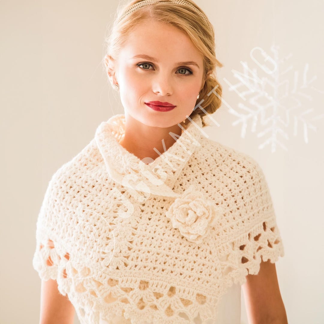 Crochet Wrap Pattern PDF | Wedding Capelet With Flower Brooch | Elegant ...
