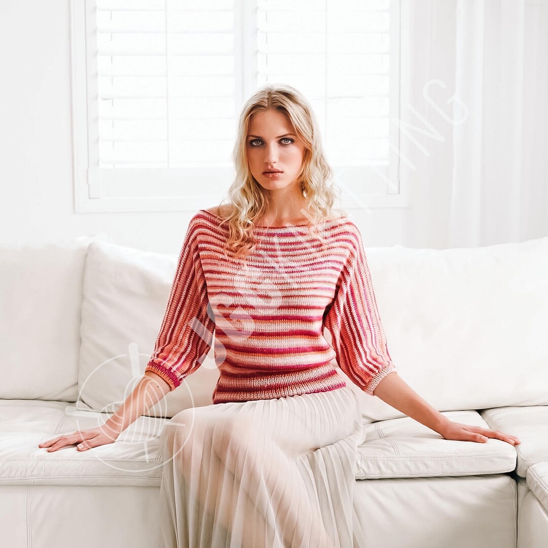 Striped Sweater Knitting Pattern PDF | Spring Knit Top for Women ...