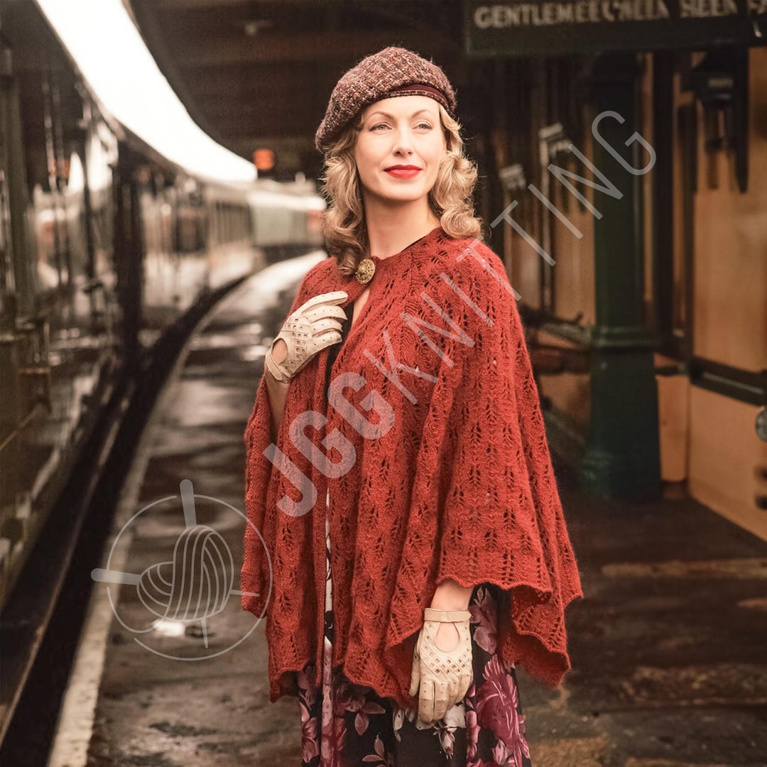 Retro Capelet Knitting Pattern PDF | Women’s Wrap With Lace Details ...