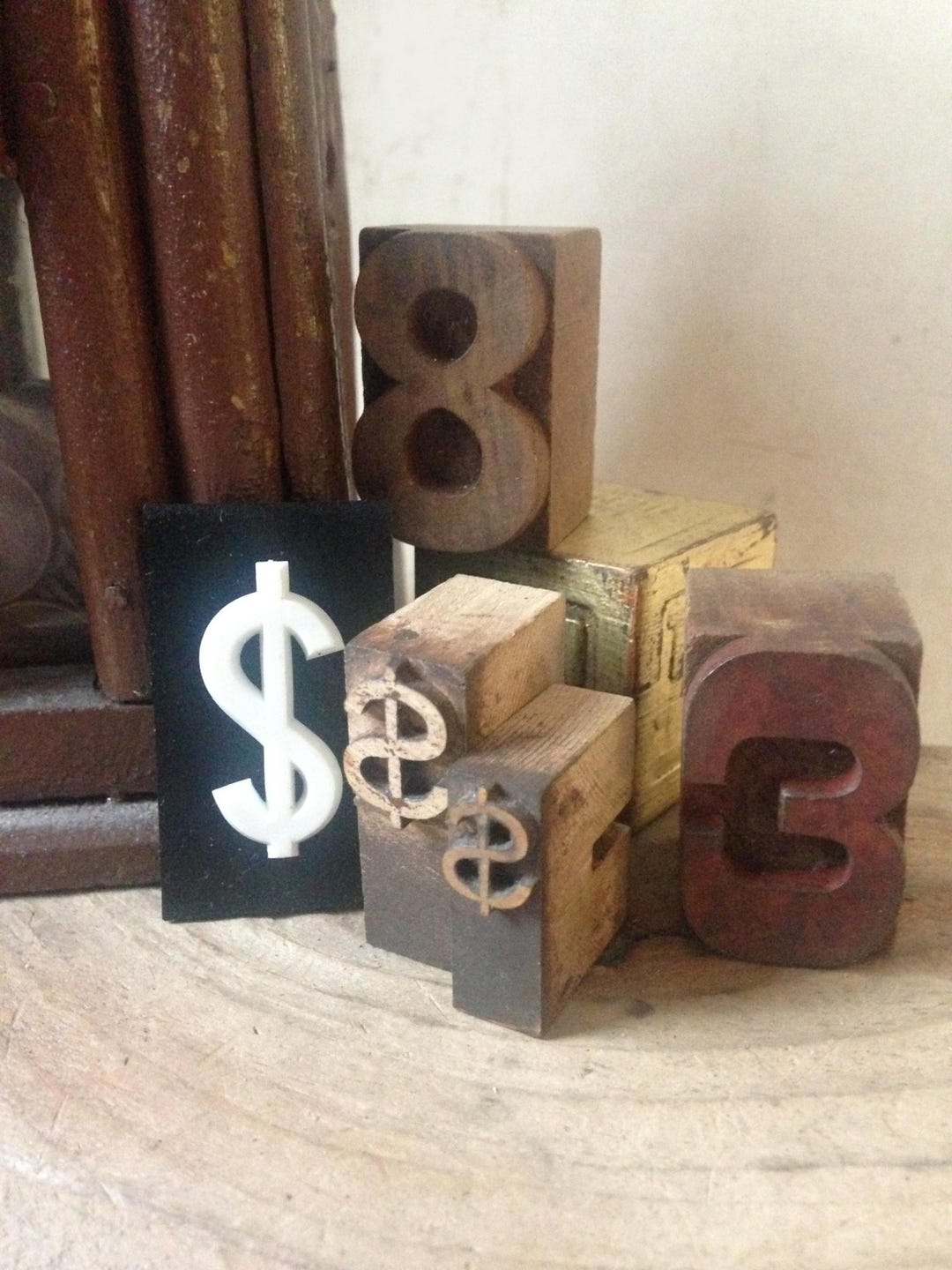 1 Vintage Wood Print Block Dollar Sign - Etsy