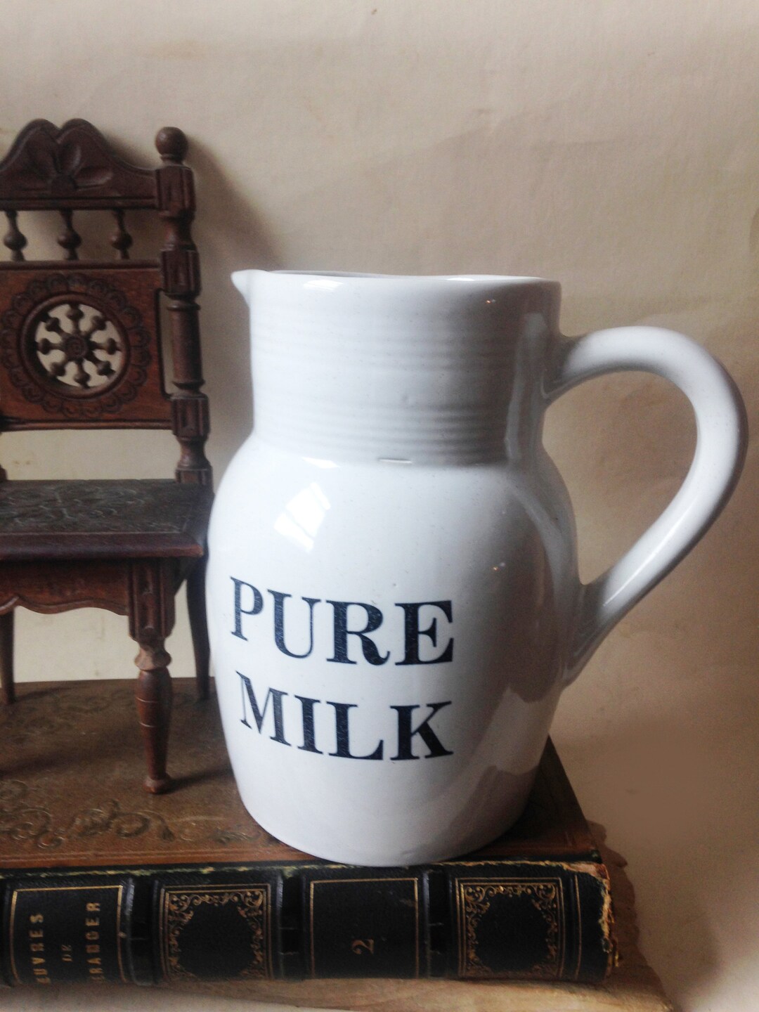 Large Vintage Stoneware Pure Milk Pitcher Portugese Etsy