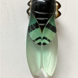 Vintage French Carved Cicada Early Plastic Brooch Green Body Brass Pin ...