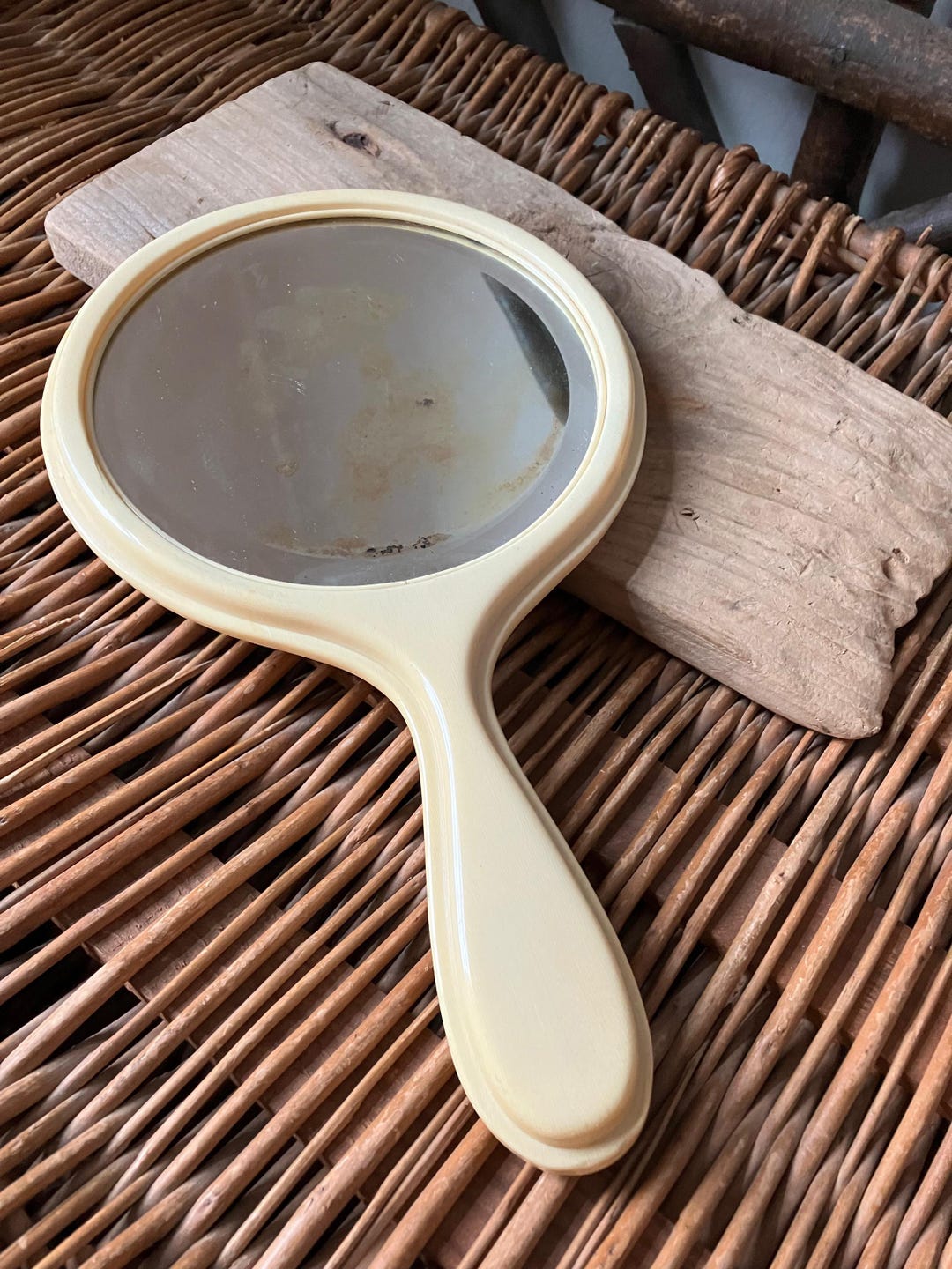 Vintage Celluloid Hand Mirror Round Beveled Mirror - Etsy