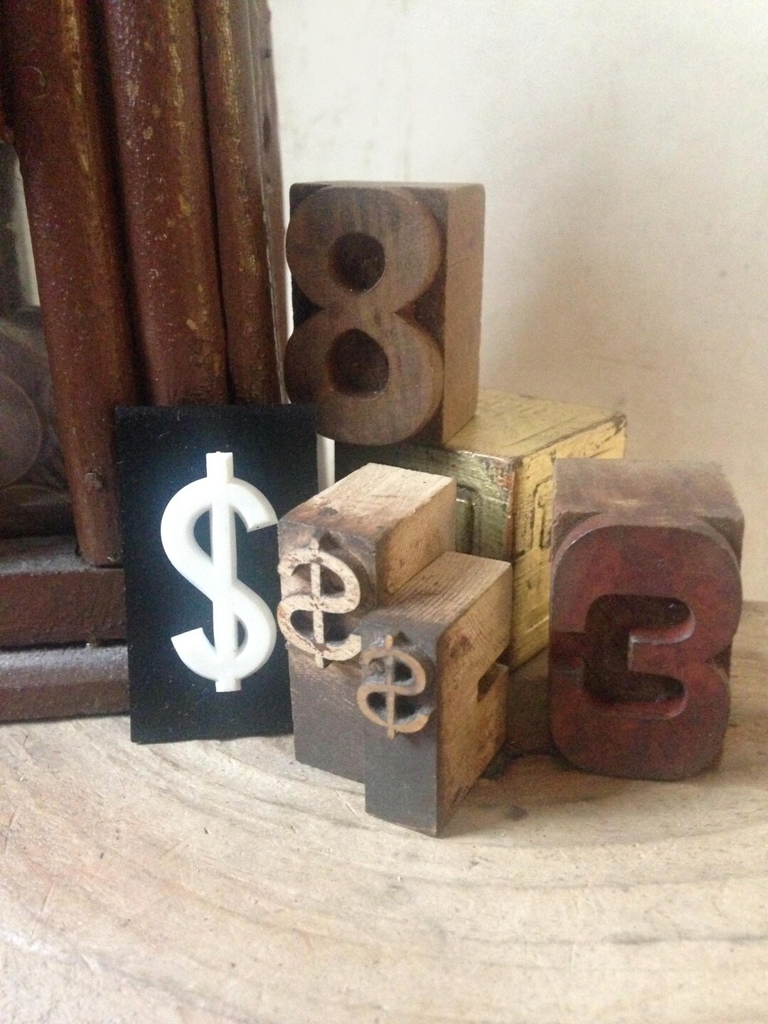 Vintage Wood Print Block Dollar Sign - Etsy