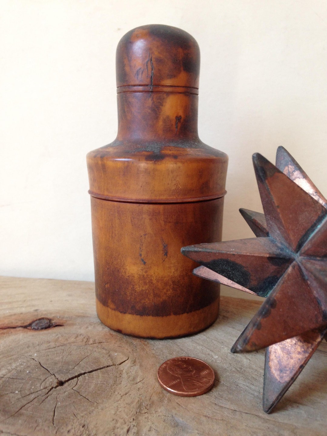 Antique Treenware Threaded Container Bubble Top Box for Bottle - Etsy