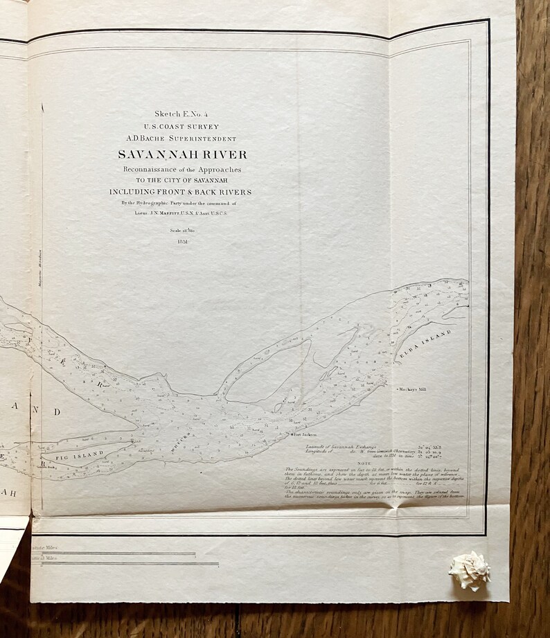 1851 Savannah River Map Front and Back to City of Savannah US Coast ...