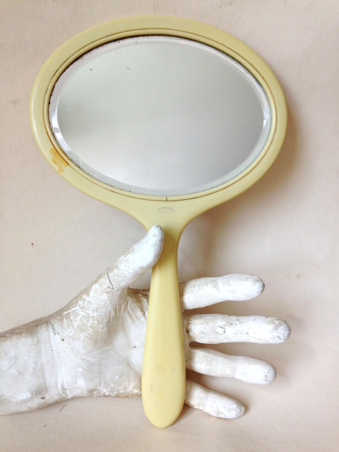 Vintage Celluloid Hand Mirror Oval Beveled Mirror - Etsy
