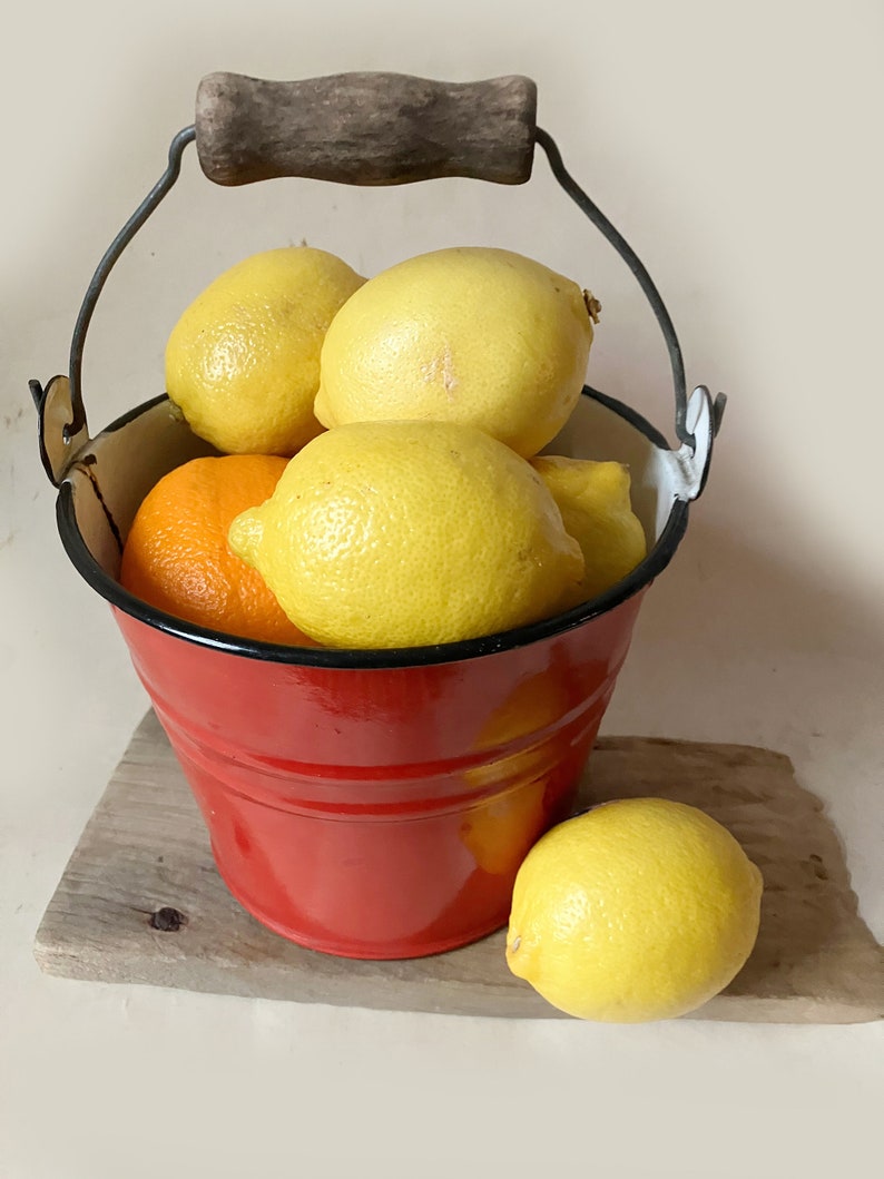 Vintage Red Enamel on Metal Pail Bucket Bail With Wood Handle - Etsy