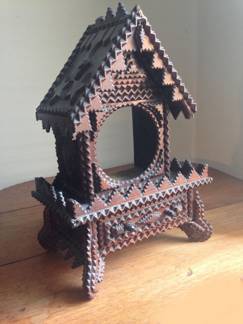 Antique Tramp Art Clock Case Footed W/drawer Stars Heart and - Etsy