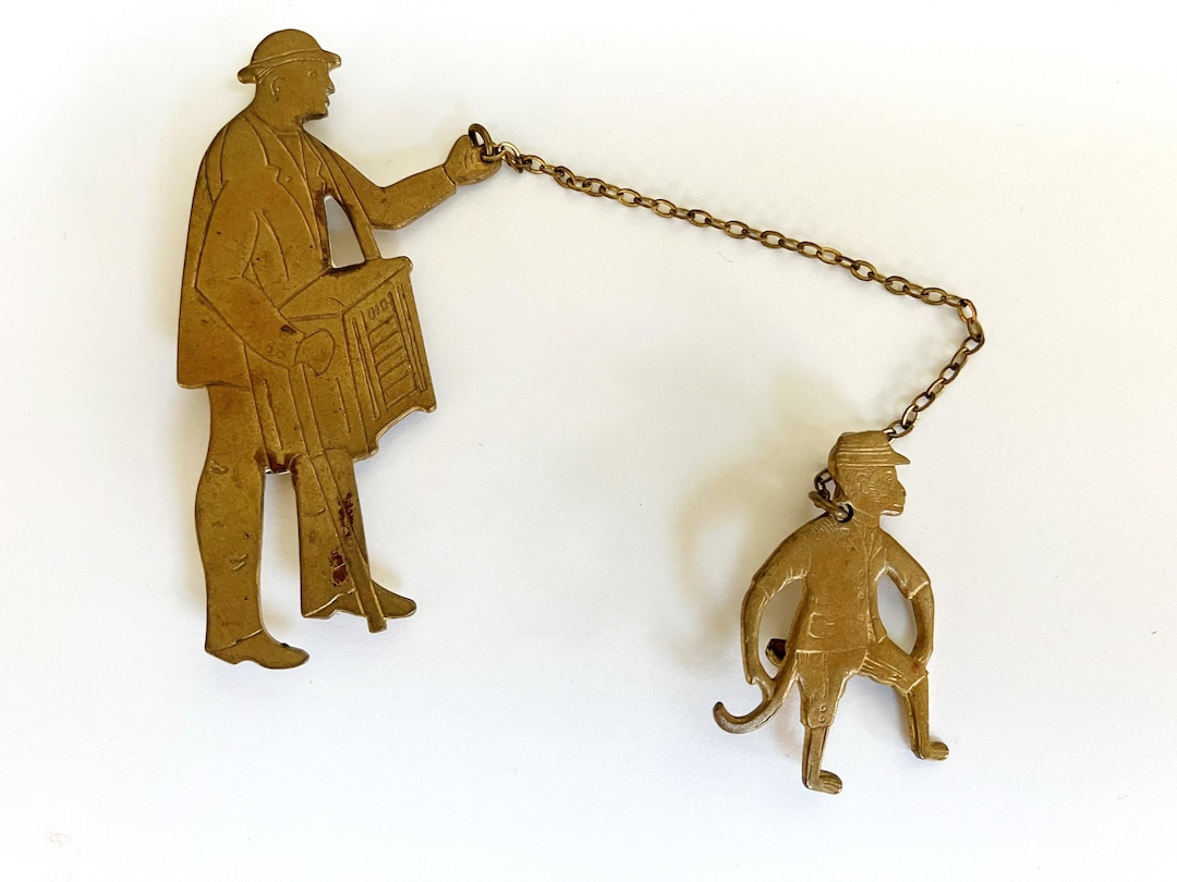Antique Victorian Monkey & Organ Grinder Pins Brass - Etsy