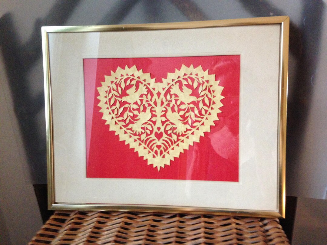 Vintage Cut Paper Scherenschnitte Heart and Birds in Vintage Brass ...