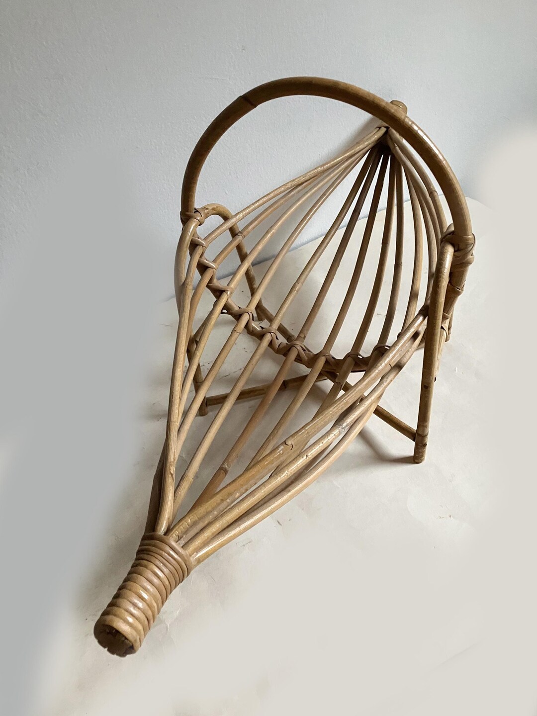 Large Mid Century Modern Footed Boat Shaped Rattan and Bamboo Basket ...