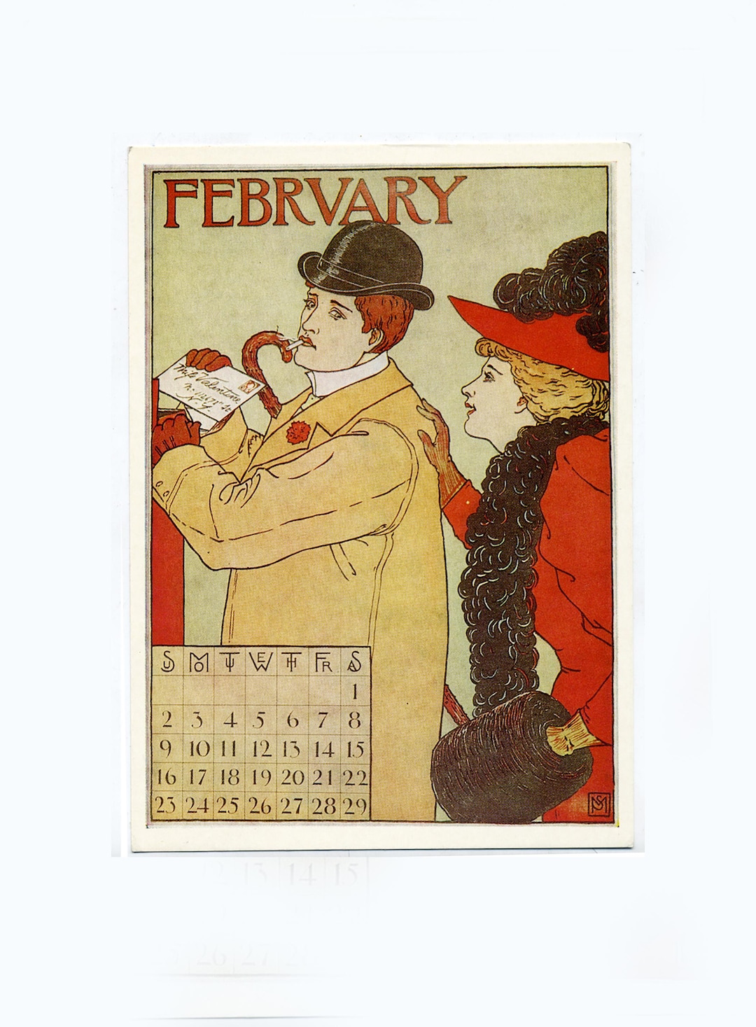 February Vintage 1973 Postcard of Calendar Illustration From 1895 ...