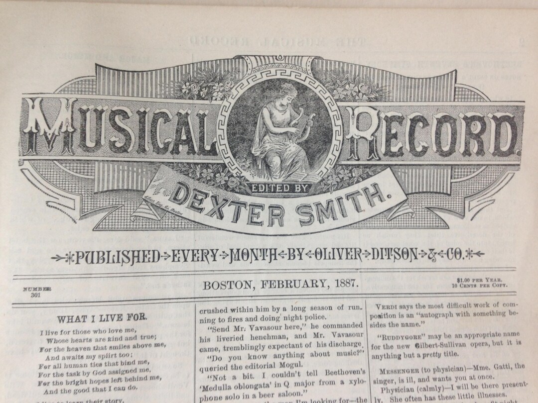 THE MUSICAL RECORD Original 1887 Collection of Monthly Periodicals - Etsy