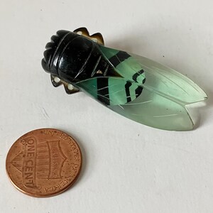 Vintage French Carved Cicada Early Plastic Brooch Green Body Brass Pin ...