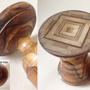 Folk Art Treenware Marquetry Egg and Pedestal Woodcrafters Art Antique ...