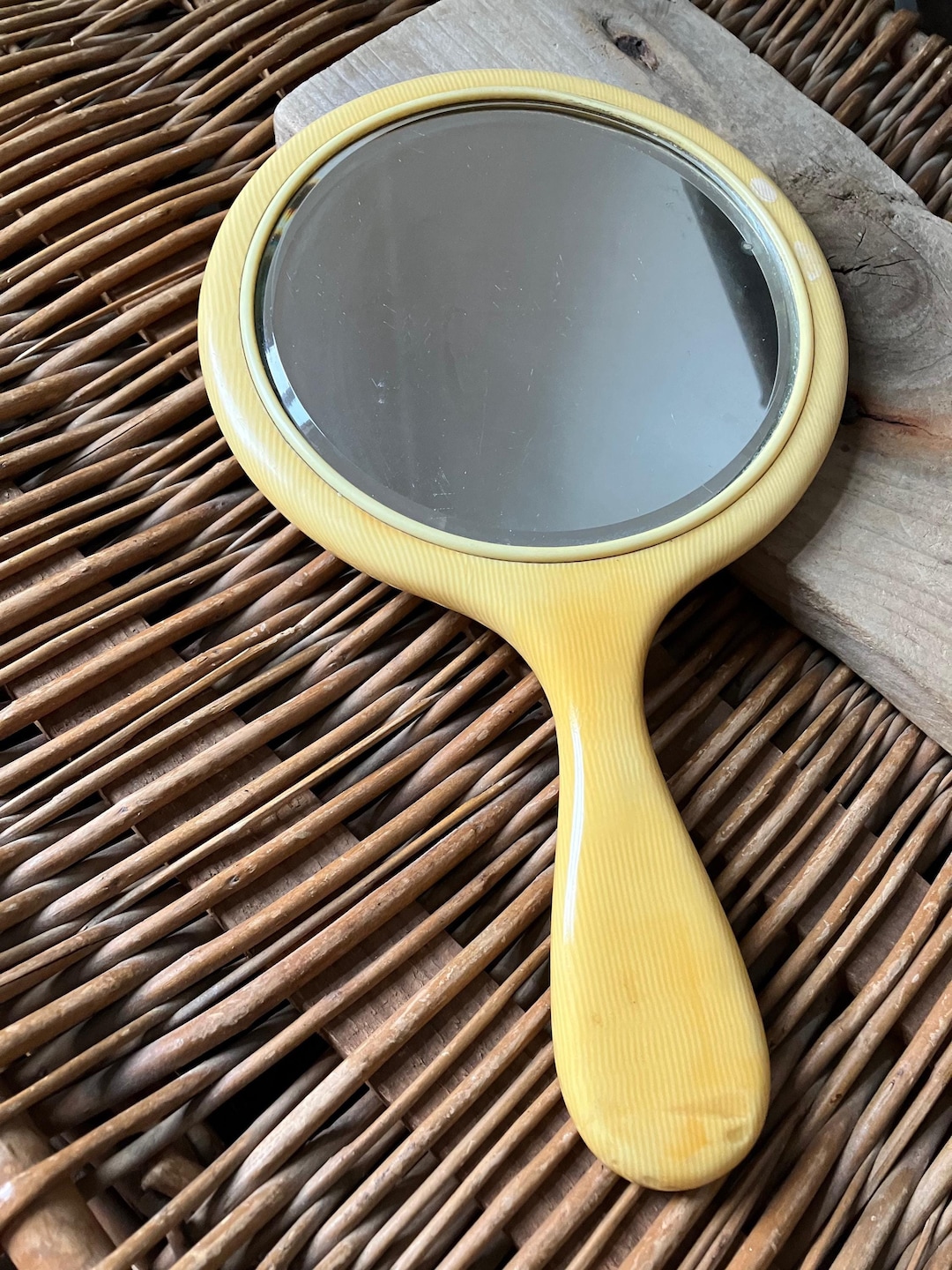 Vintage Celluloid Hand Mirror Round Beveled Mirror - Etsy