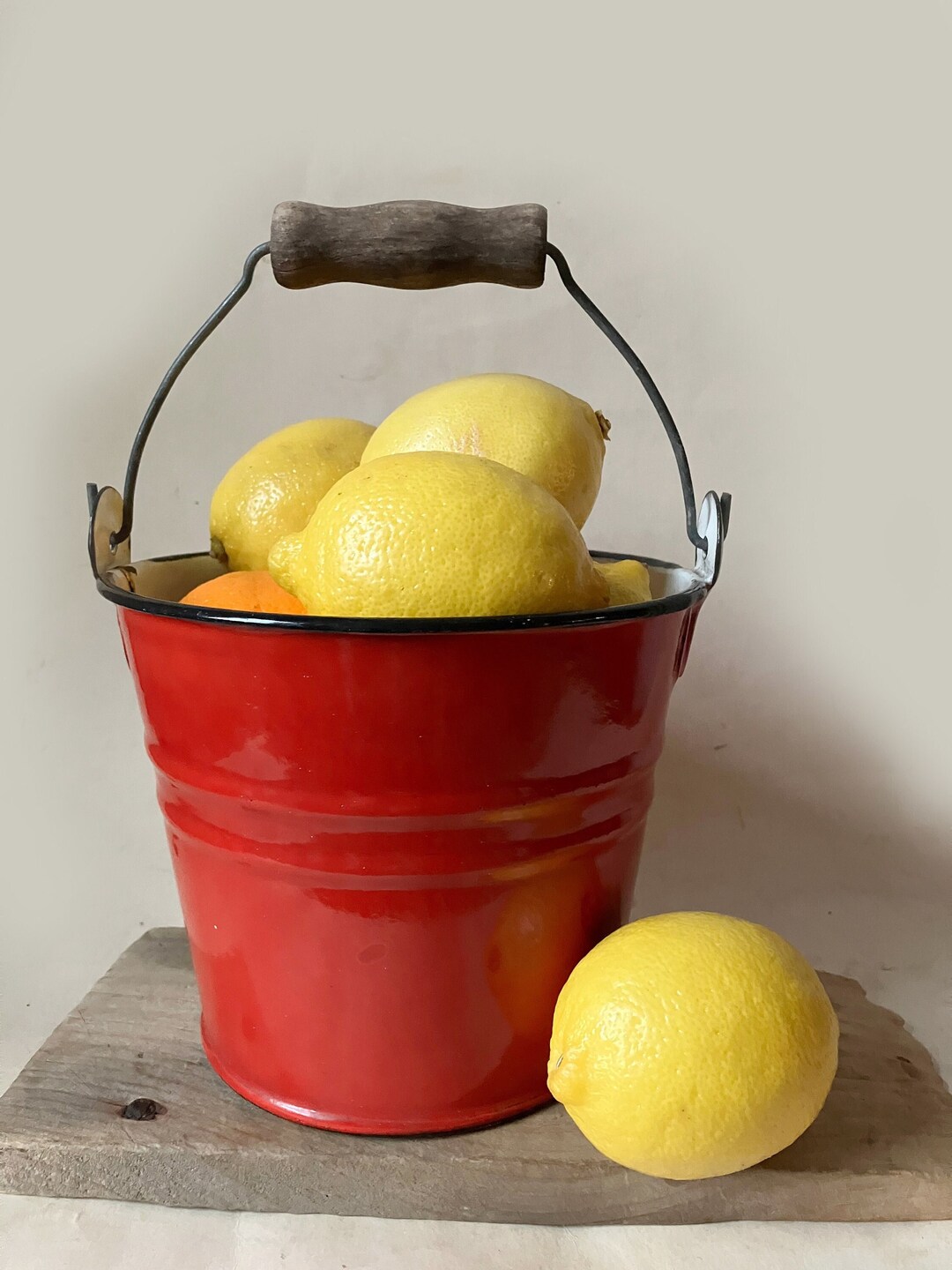 Vintage Red Enamel on Metal Pail Bucket Bail With Wood Handle - Etsy