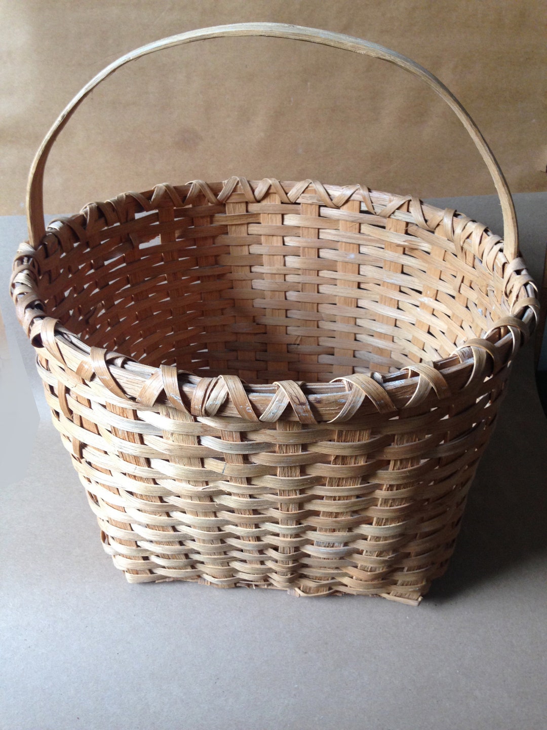 Vintage Handcrafted Square Bottom Oak Splint Basket With Handle - Etsy