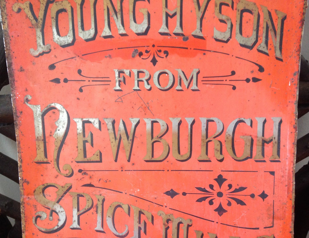 Antique Hand Painted Tin TEA Advertising Sign Young Hyson Newburgh ...