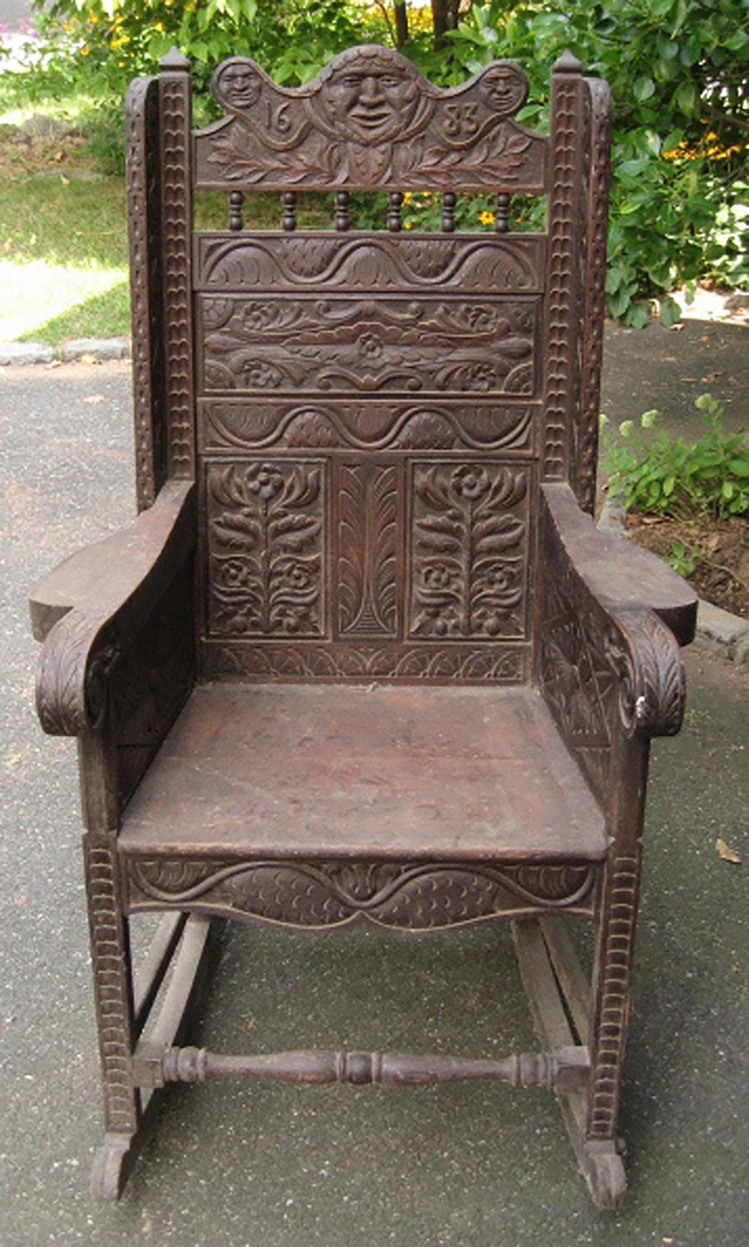 1863 Giant Oak Carved Rocker great Chair Commemorating 1683 Octoberfest ...