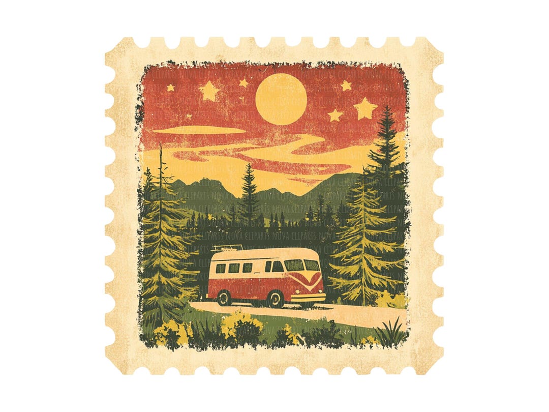 Vintage Camping Stamp Clipart, 32 PNG Outdoor Adventure Stickers, Retro ...
