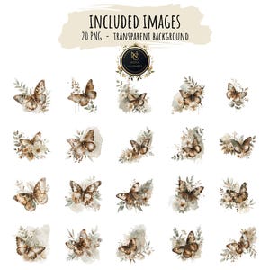 20 PNG, Boho Butterfly Clipart PNG – Watercolor Insects in Neutral ...