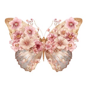 Watercolor Floral Butterfly Clipart Set, Boho Flower Wings (PNG Digital ...