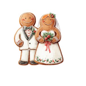 Gingerbread Bride and Groom Watercolor Clipart Set (PNG) - Etsy