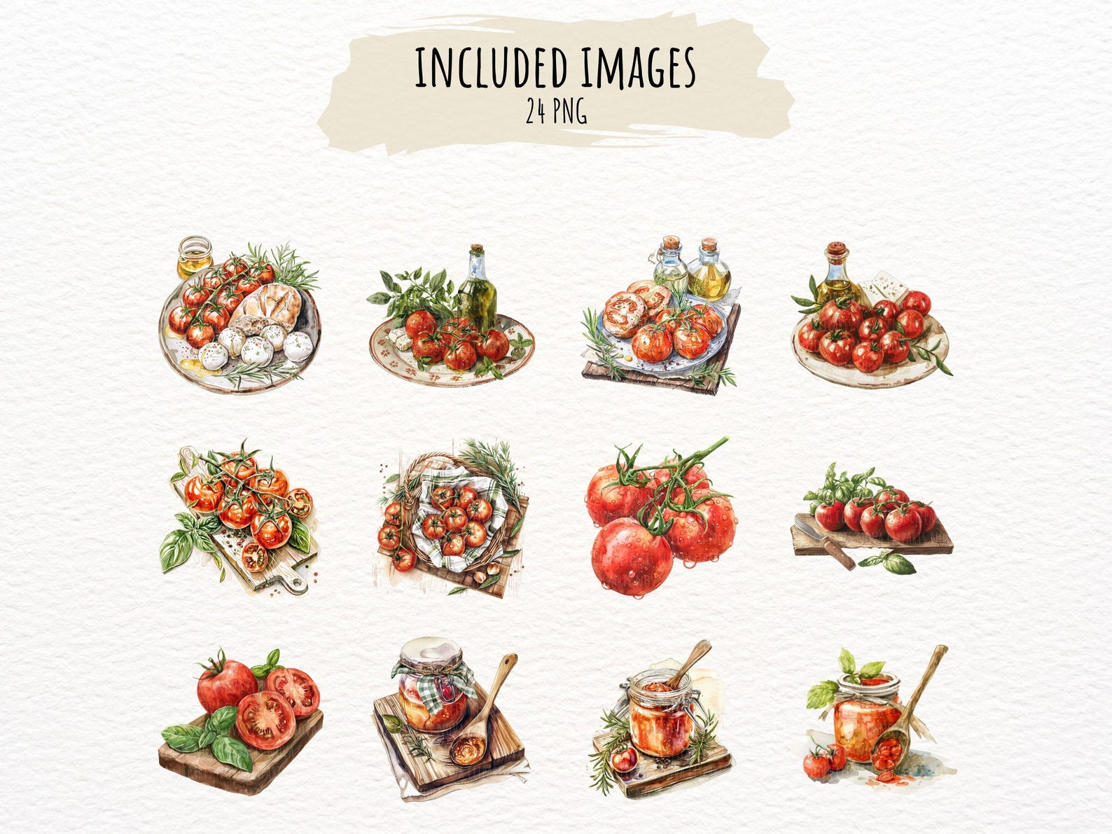 Tomato Kitchen Clipart Set – 24 PNG Cozy Kitchen Tomatoes, Watercolor ...