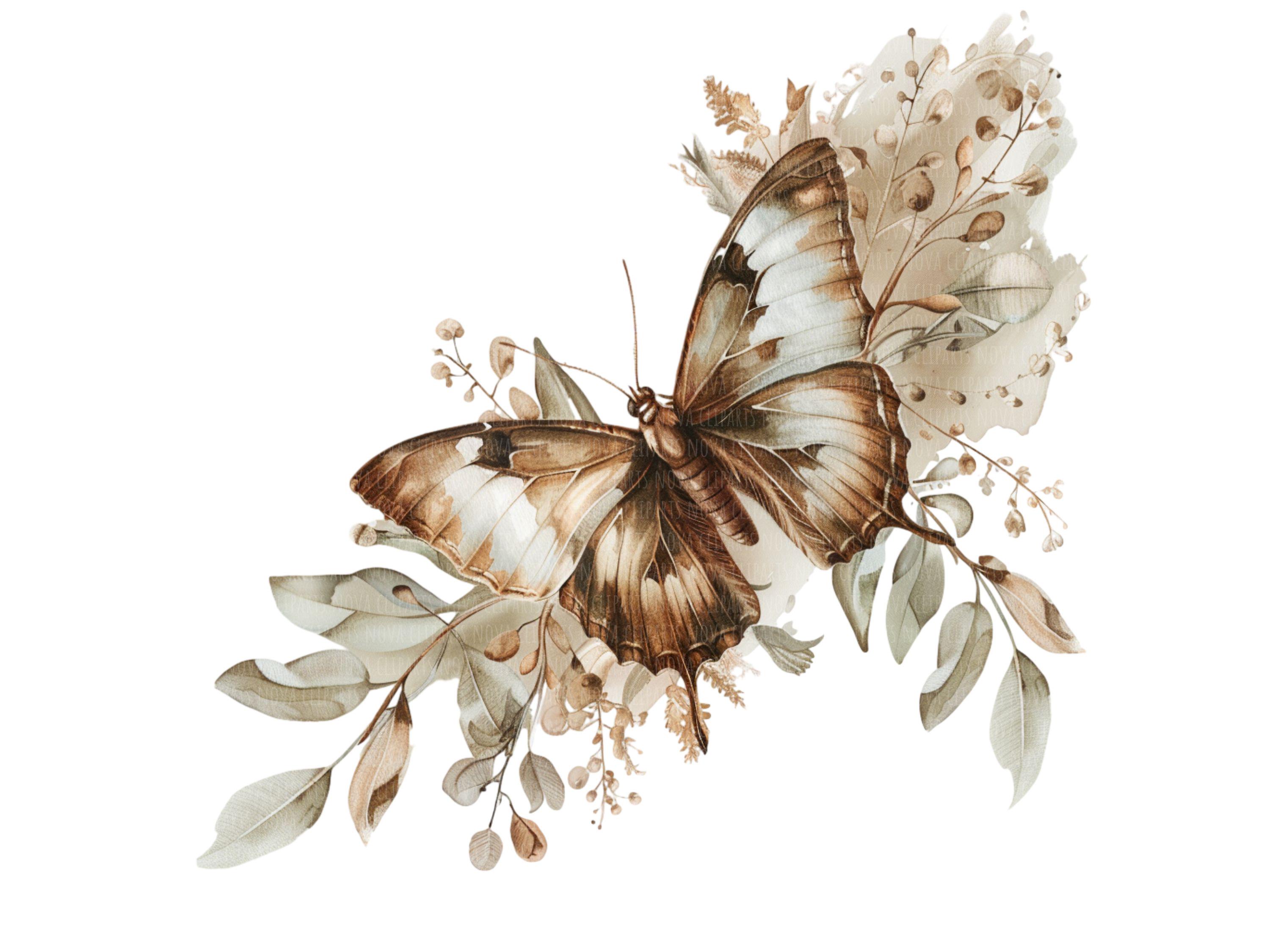 20 PNG, Boho Butterfly Clipart PNG – Watercolor Insects in Neutral ...