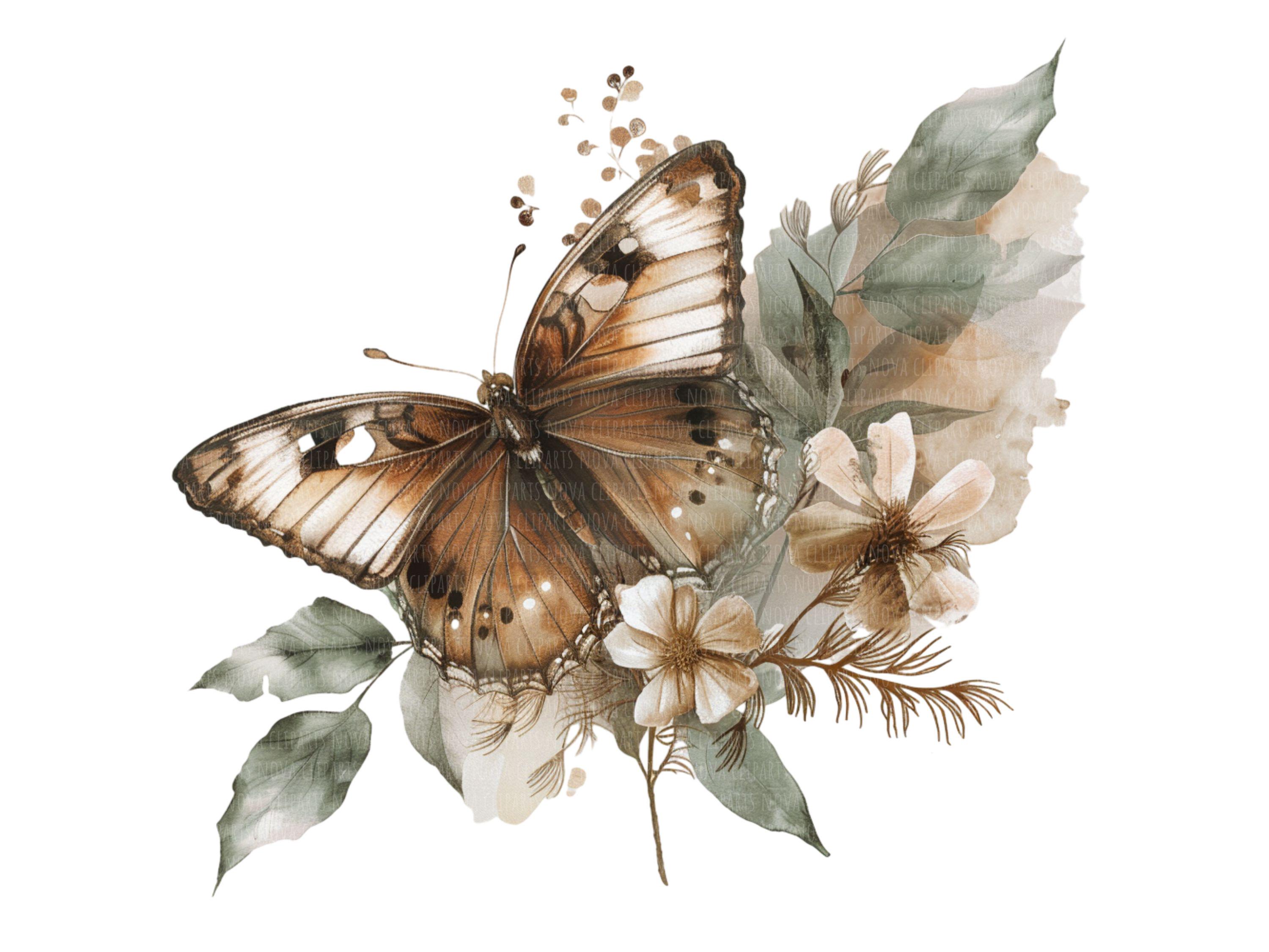 20 PNG, Boho Butterfly Clipart PNG – Watercolor Insects in Neutral ...