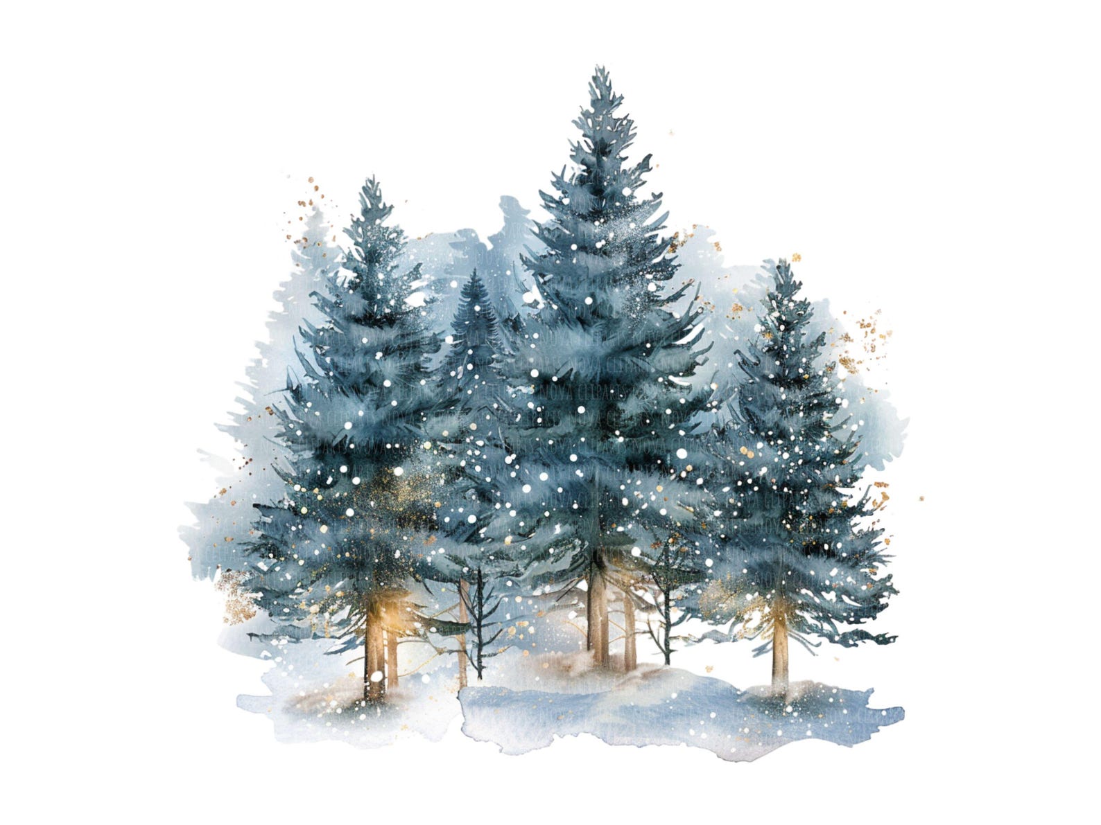 Watercolor Winter Forest Clipart – 30 PNG Snowy Trees (digital Download ...