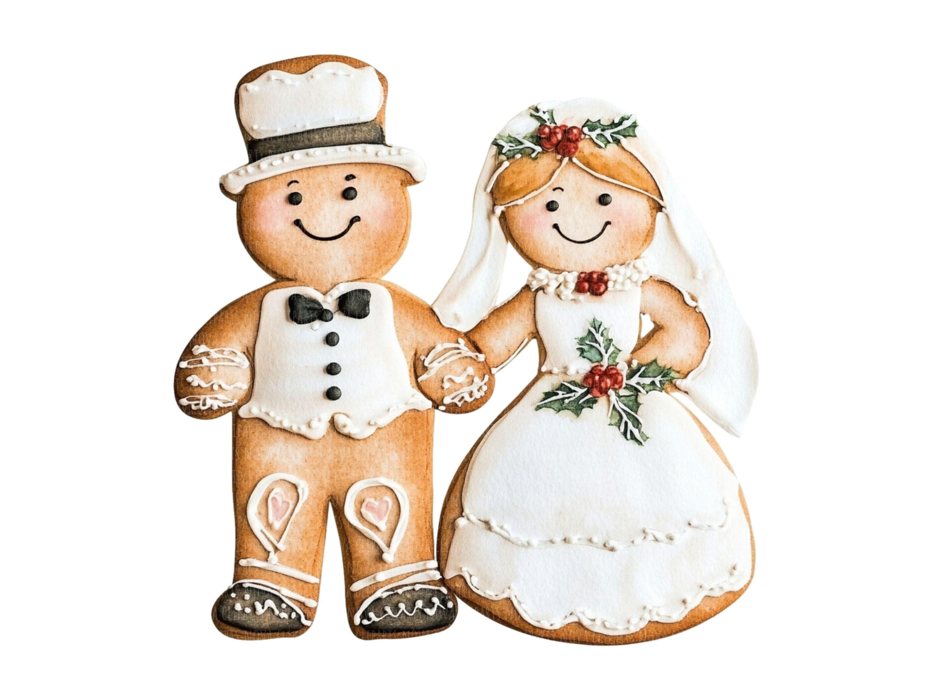 Gingerbread Bride and Groom Watercolor Clipart Set (PNG) - Etsy