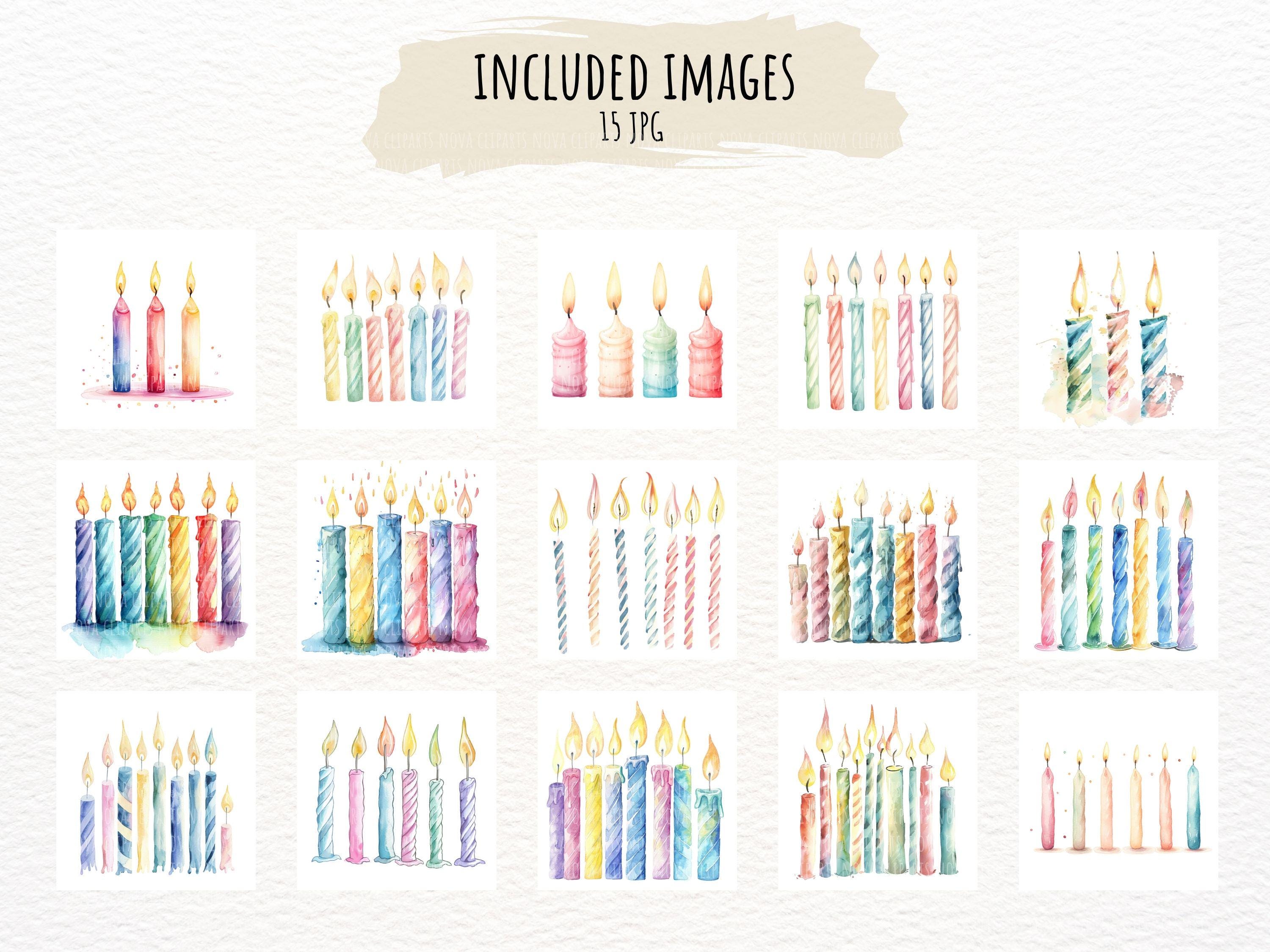 Watercolor Birthday Candle Clipart, Pastel Candles Illustration (JPG ...