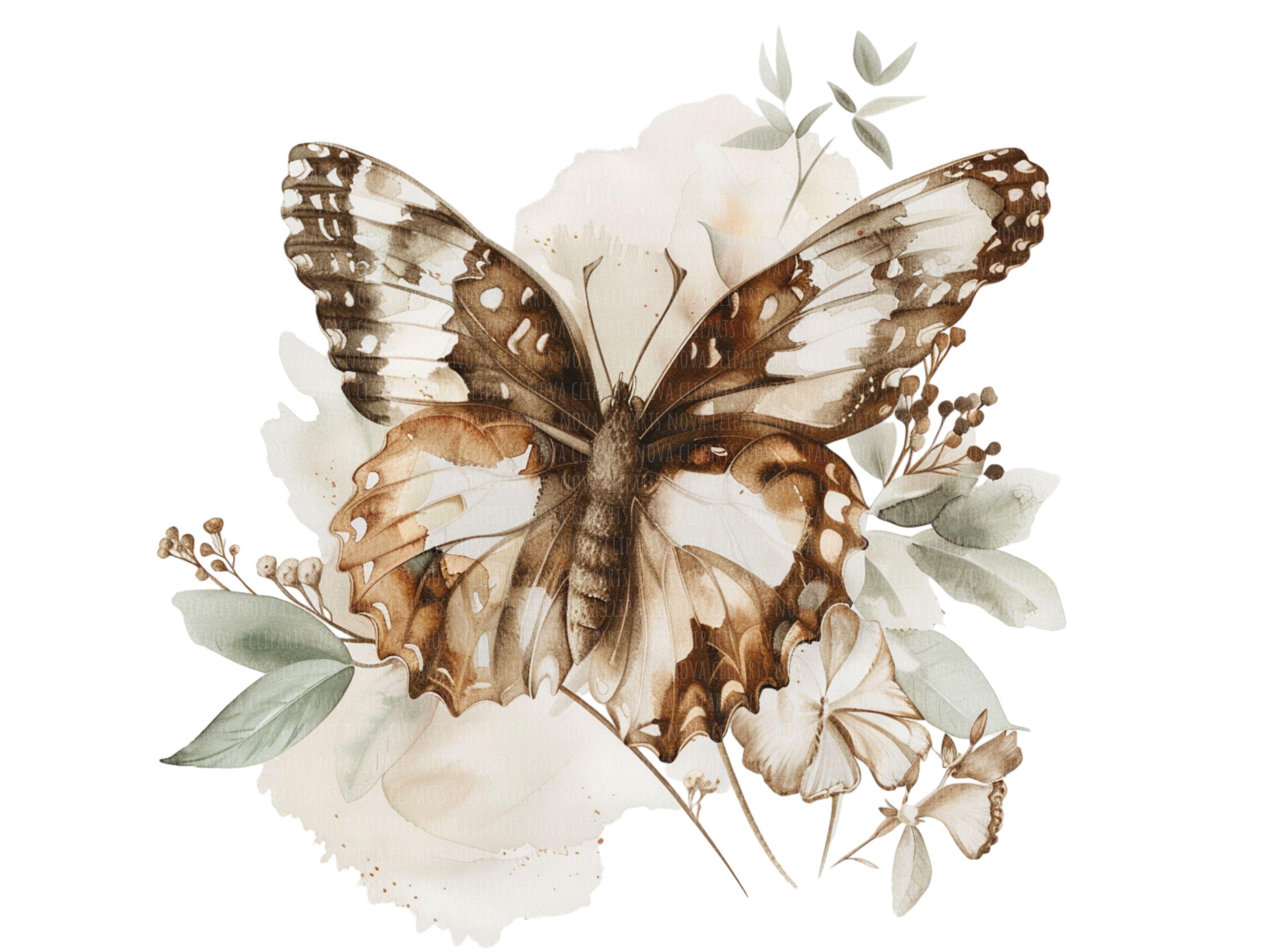 20 PNG, Boho Butterfly Clipart PNG – Watercolor Insects in Neutral ...