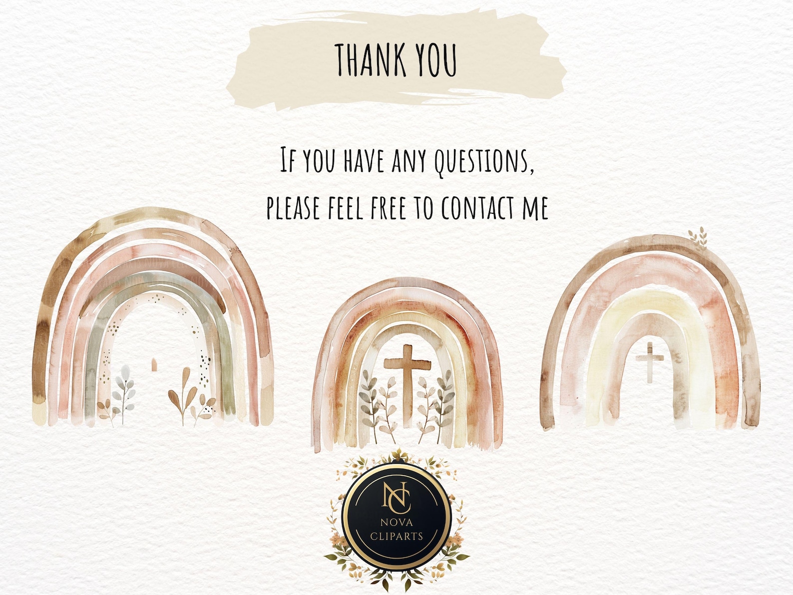 20 PNG Boho Rainbow With Christian Cross Clipart Set PNG | Faith-based ...