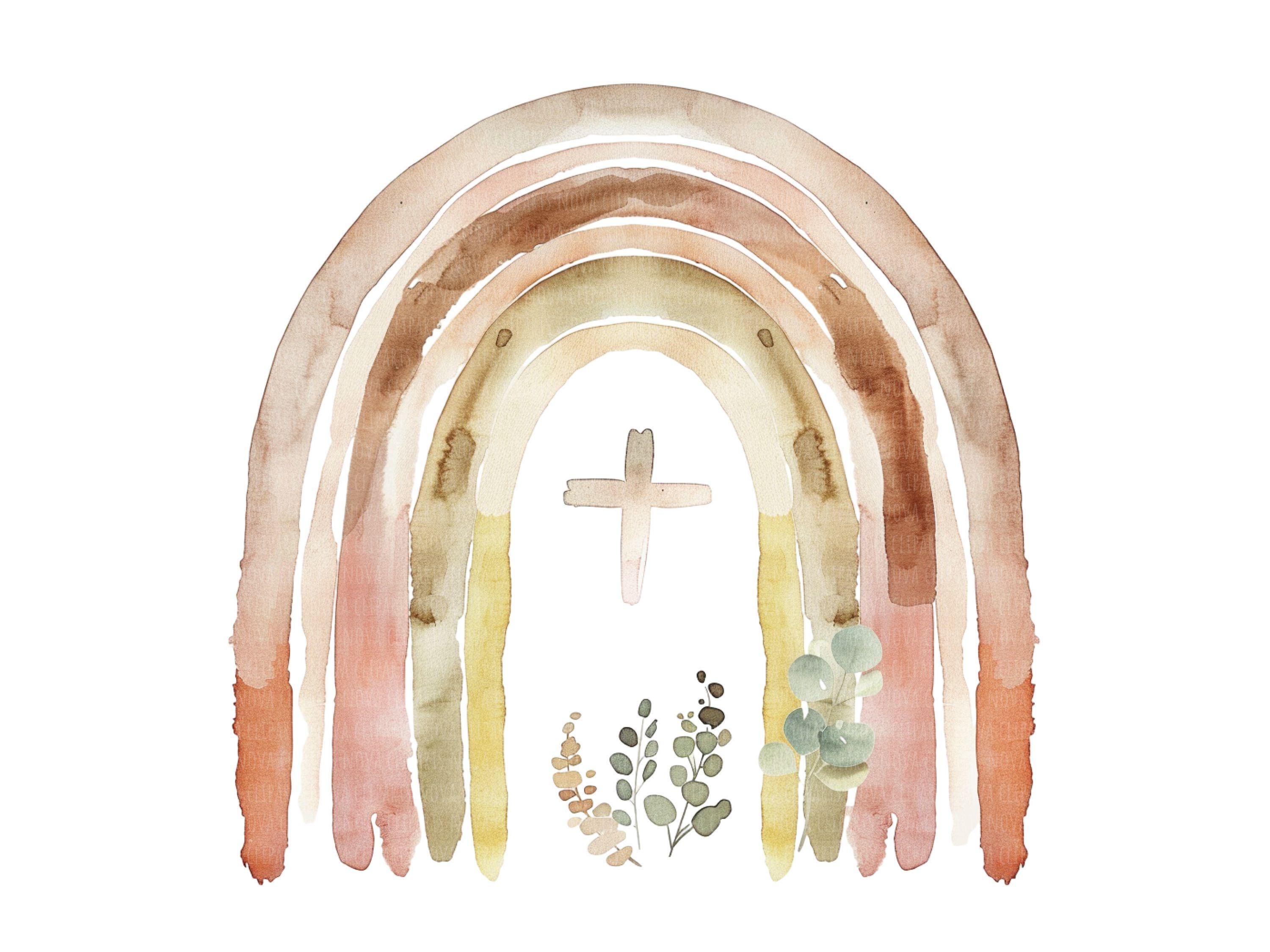 20 PNG Boho Rainbow With Christian Cross Clipart Set PNG | Faith-based ...