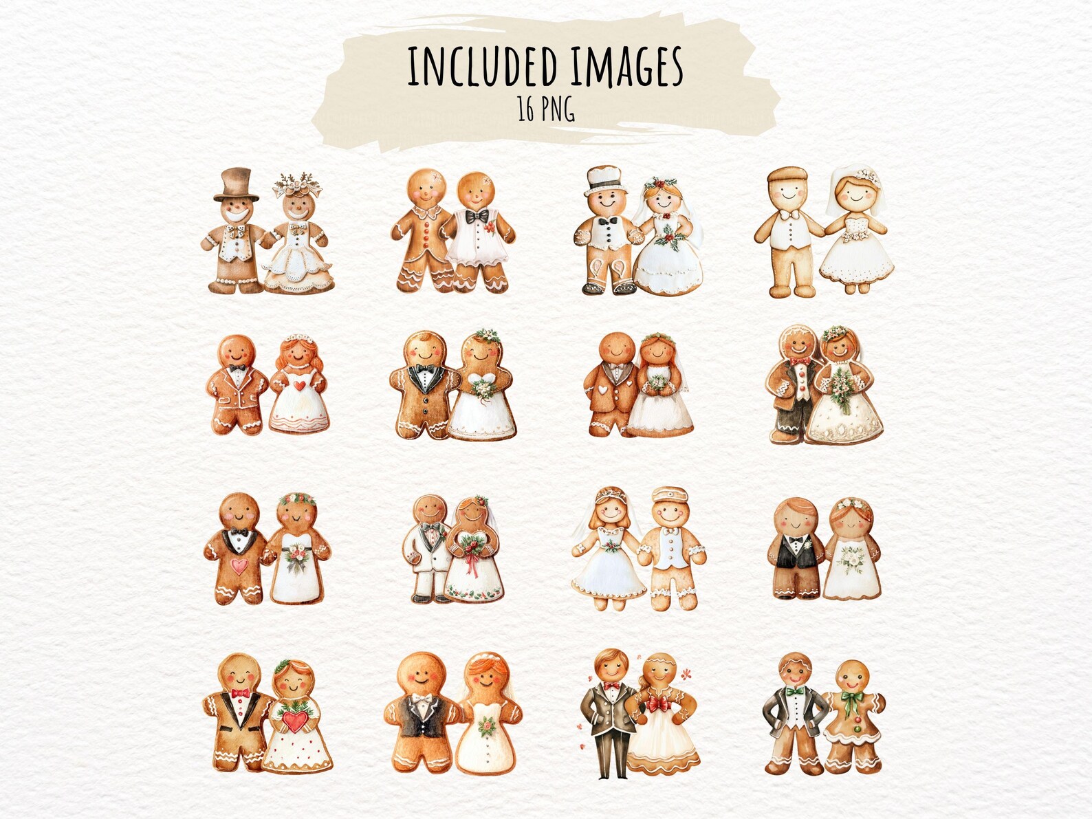 Gingerbread Bride and Groom Watercolor Clipart Set (PNG) - Etsy