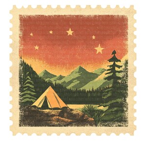 Vintage Camping Stamp Clipart, 32 PNG Outdoor Adventure Stickers, Retro ...