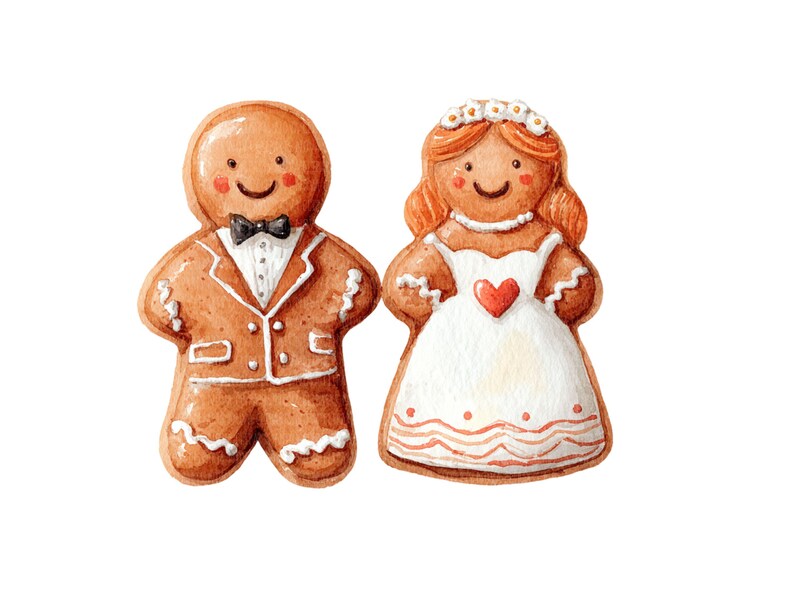Gingerbread Bride and Groom Watercolor Clipart Set (PNG) - Etsy