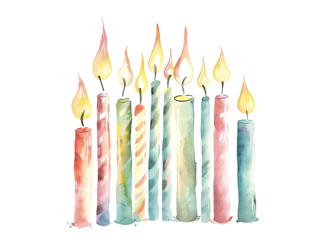Watercolor Birthday Candle Clipart, Pastel Candles Illustration (JPG) - Etsy