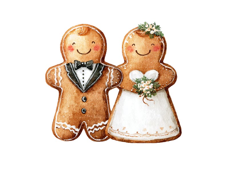 Gingerbread Bride and Groom Watercolor Clipart Set (PNG) - Etsy