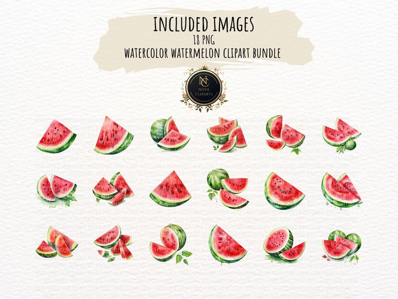 Watercolor Watermelon Clipart – 18 PNG Files – Summer Fruit ...